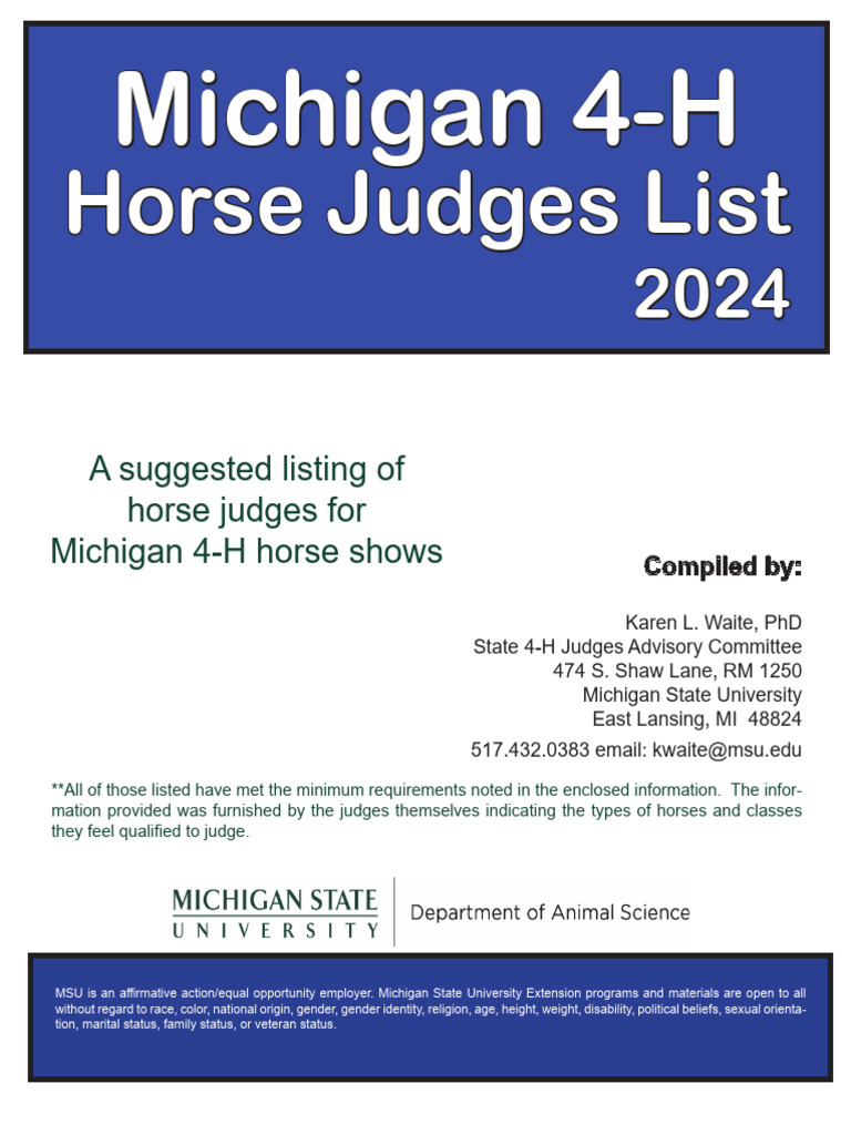 Michigan+4 H+Horse+Judges+List+2024 | PDF