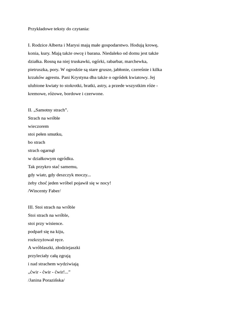 Przykładowe Teksty Do Czytania Głska R | PDF