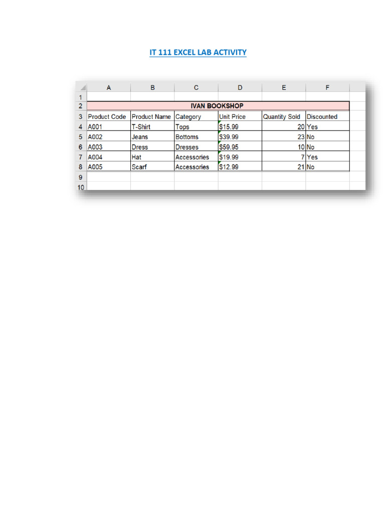 It 111 Excel Lab Activity | PDF