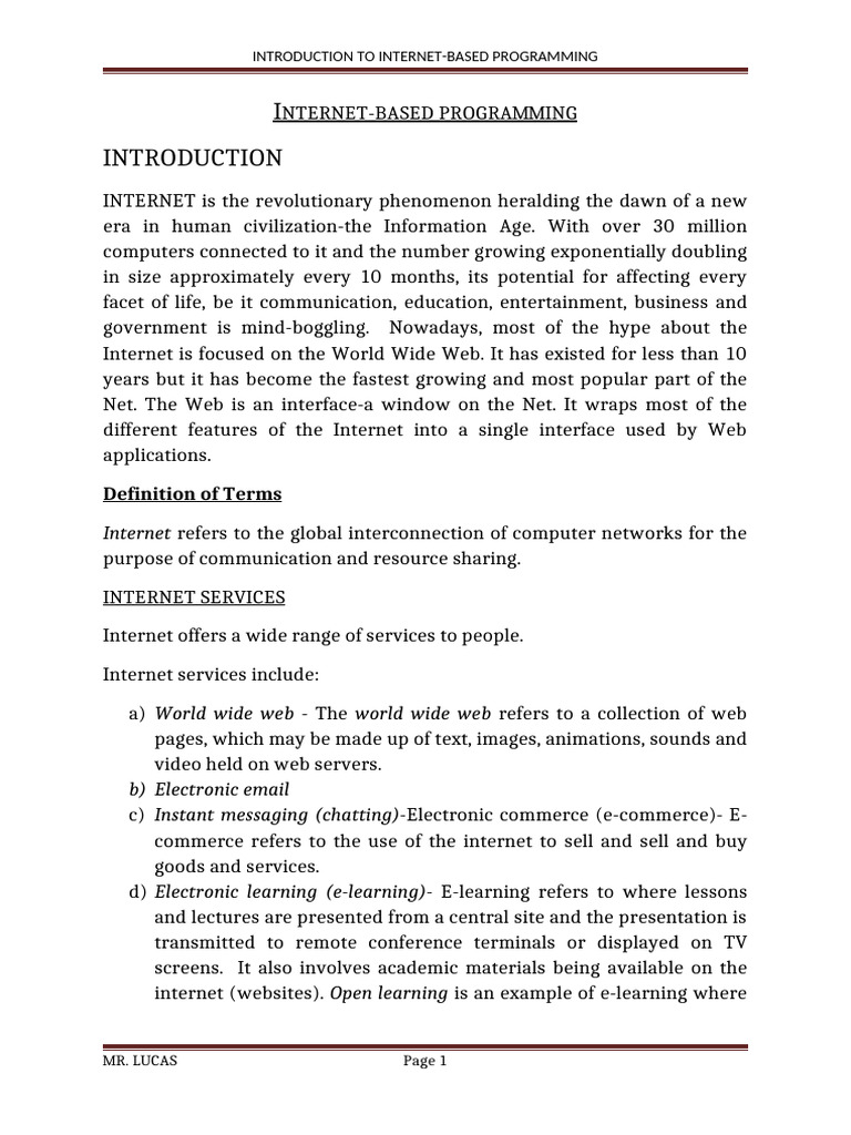 Introduction To Internet Based Programming | PDF