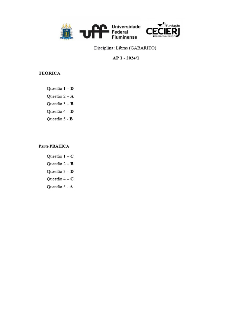 Ap1 Libras 2024.1 Gabarito | PDF