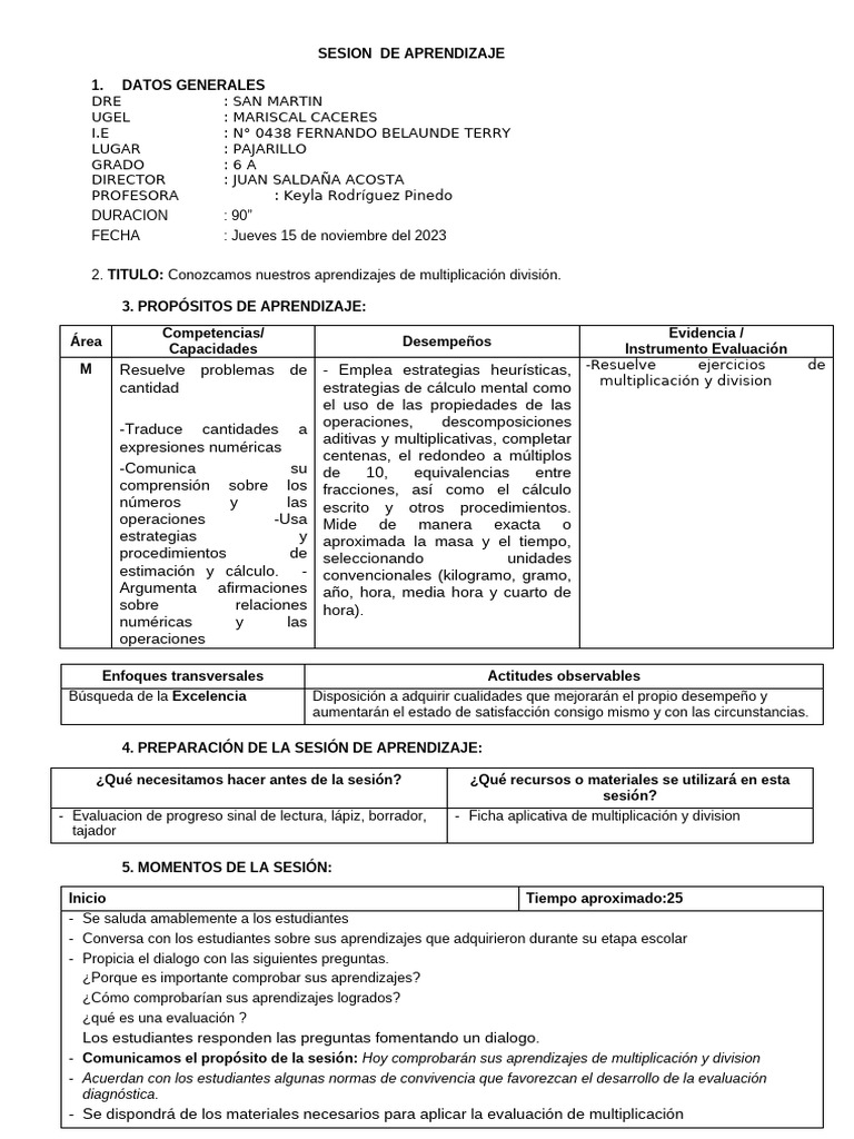 Jueves 14 de Diciembre Del 2023 Conozcamos Nuestros Aprendizajes de Multiplicacion y Division | PDF