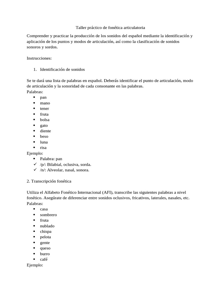 Taller Práctico de Fonética Articulatoria 1111111 | PDF