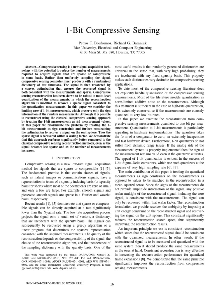 1 Bit Compressive Sensing Pdf