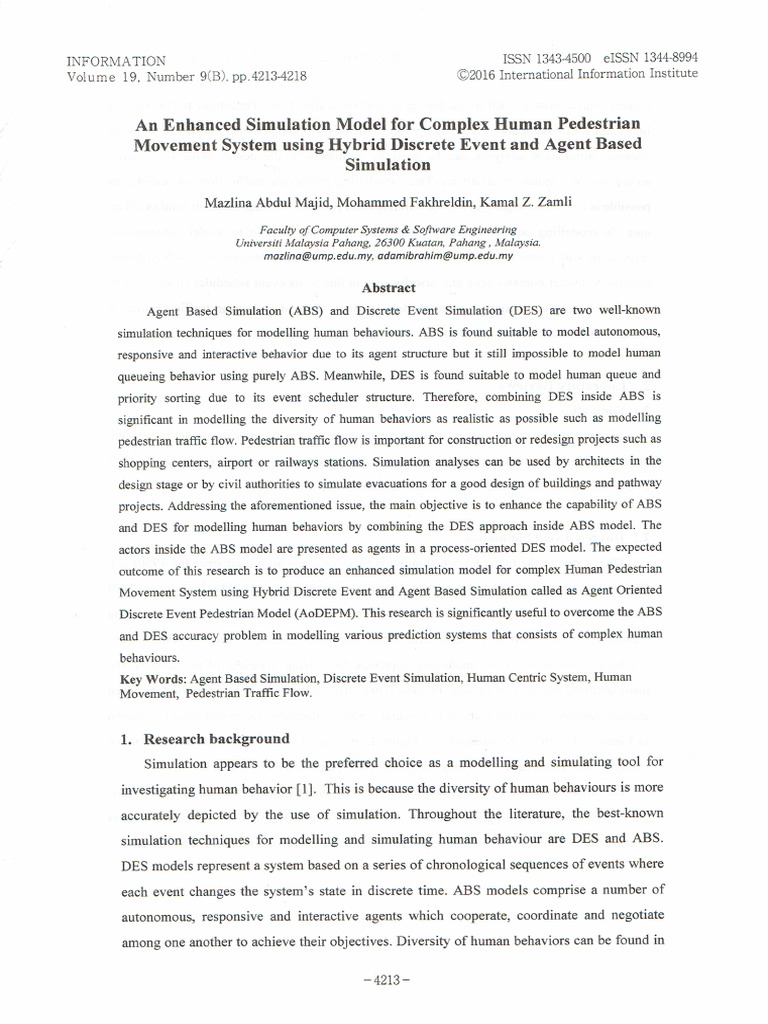 An Enhanced Simulation Model For Complex Human Pedestrian Movement System Using Hybrid Discrete ...