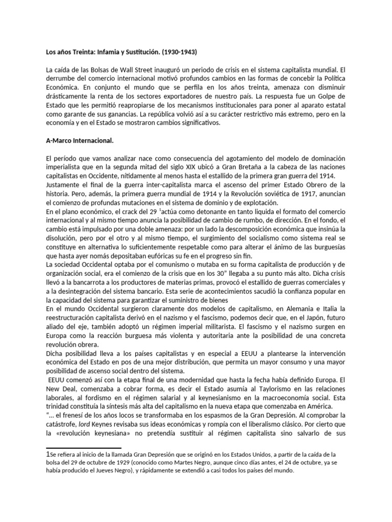 Los Años Treinta: Infamia y Sustitución. (1930-1943) | PDF