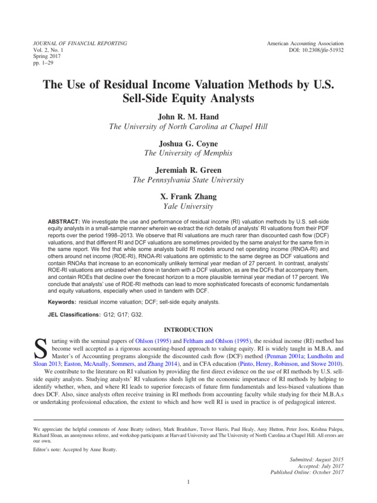 Hand Et Al.2017. The Use of Residual Income Valuation | PDF