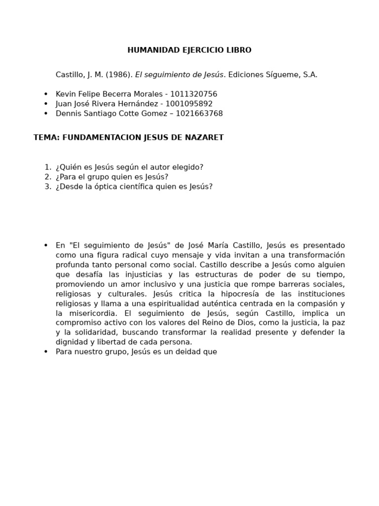 Humanidad Ejercicio Libro | PDF