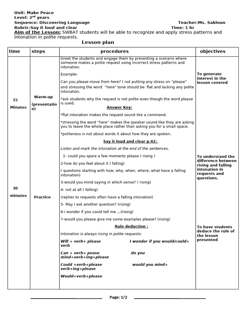 Make Peace Lesson 4 | PDF | Stress (Linguistics) | Question