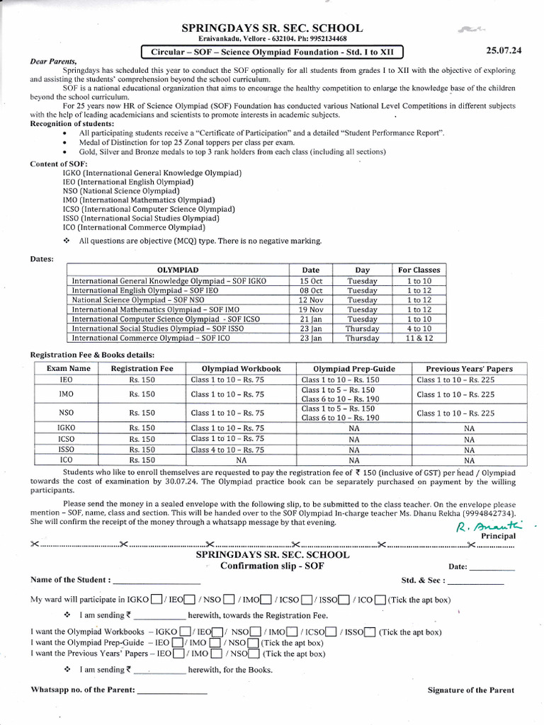 SOF - Std. I To XII Circular | PDF