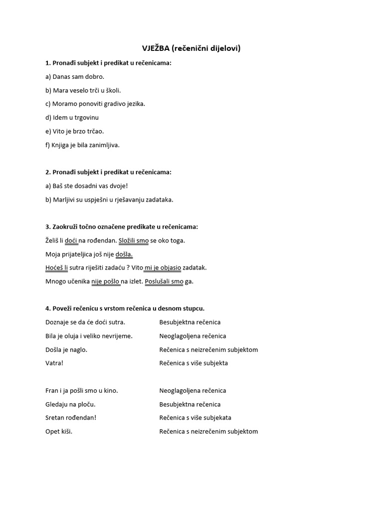 Vjezba - Recenicni Dijelovi | PDF