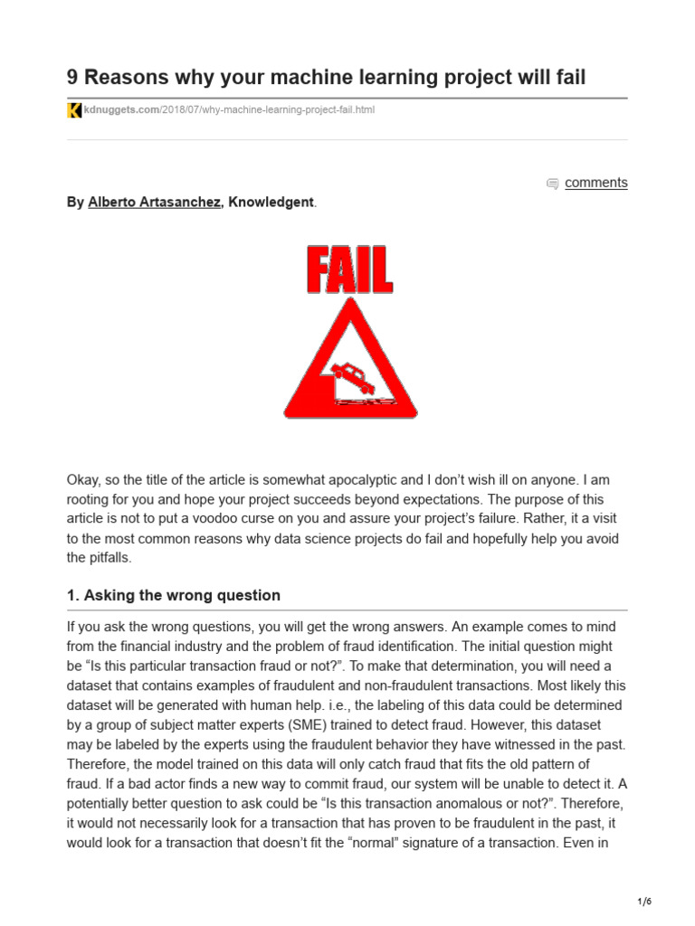 9 Reasons Why Your Machine Learning Project Will Fail | PDF