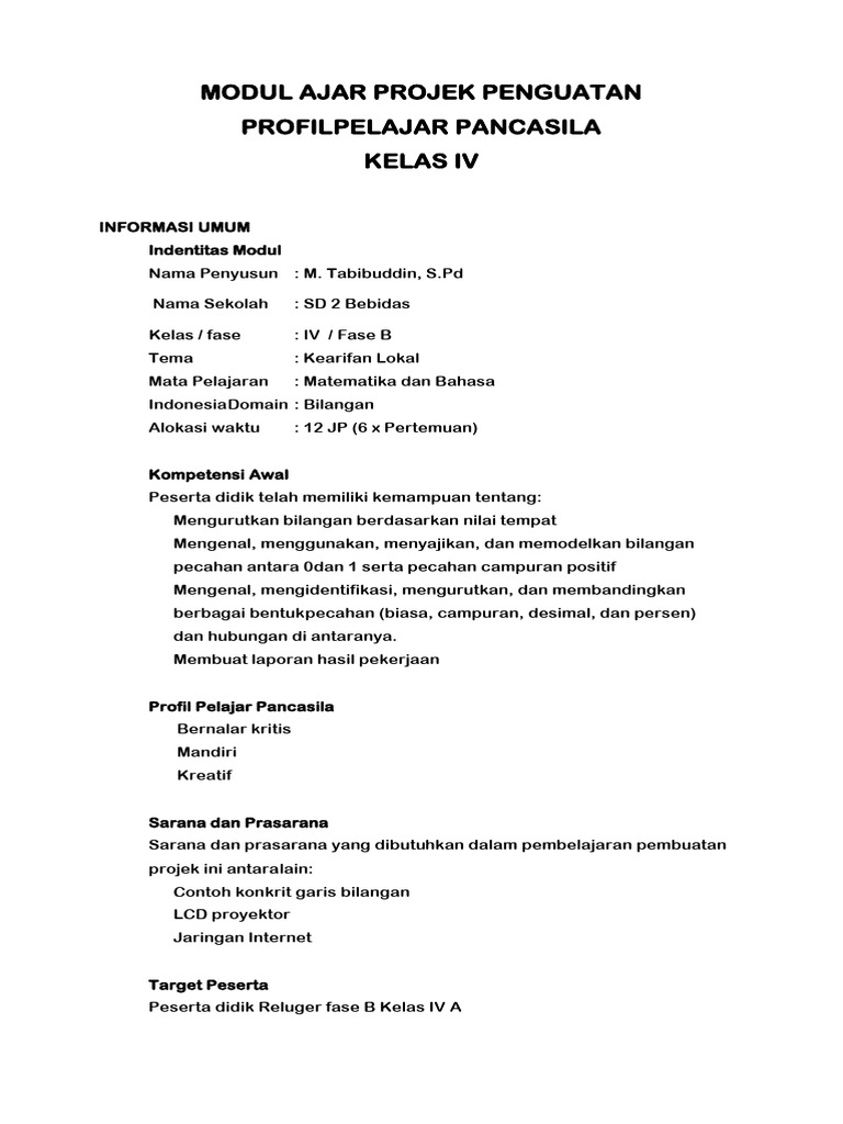Modul Projek - Matematika Dan Bahasa - Fase B | PDF
