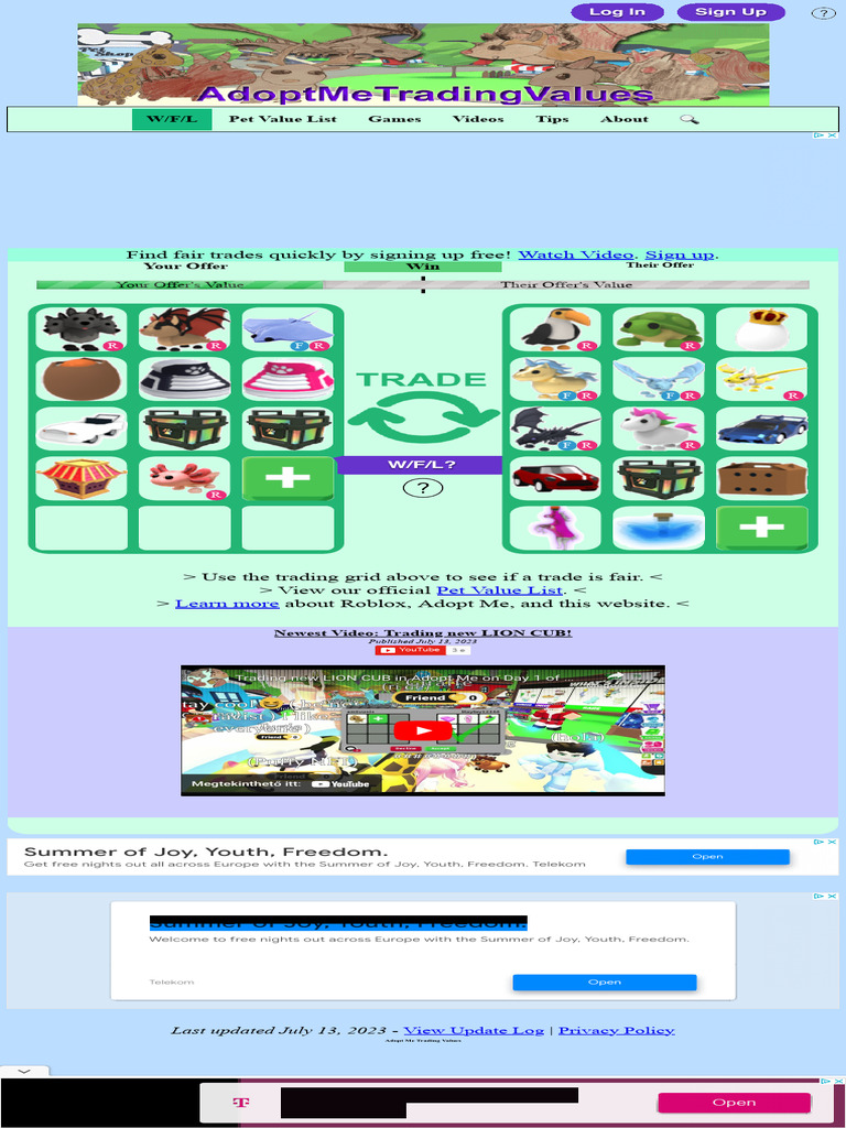 Roblox Adopt Me Trading Values - Win Fair Lose WFL | PDF