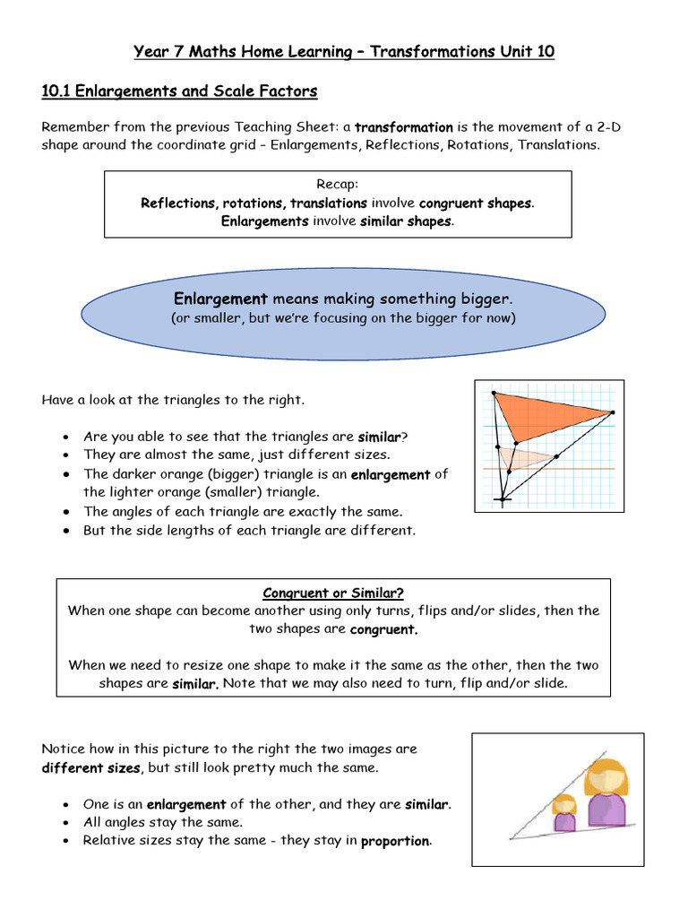 10.1b Enlargements-Scale Factors - Selwood Teaching Sheet | PDF | Shape ...