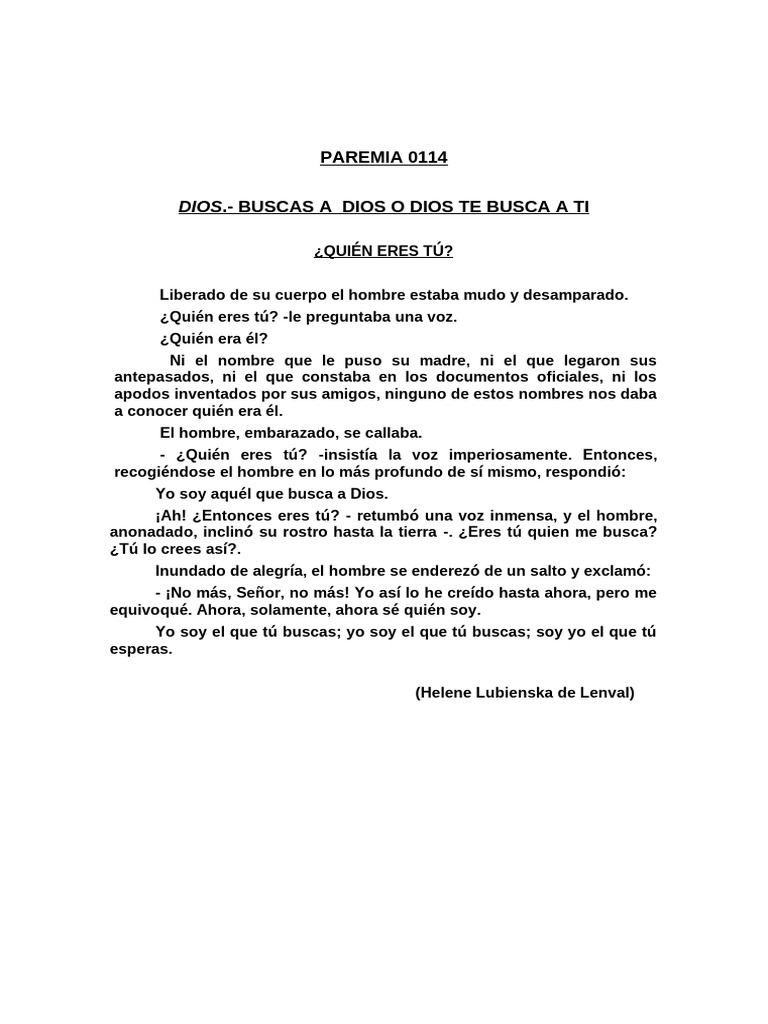 Paremia 0114 Dios (Buscas A Dios o Dios Te Busca A Ti) | PDF