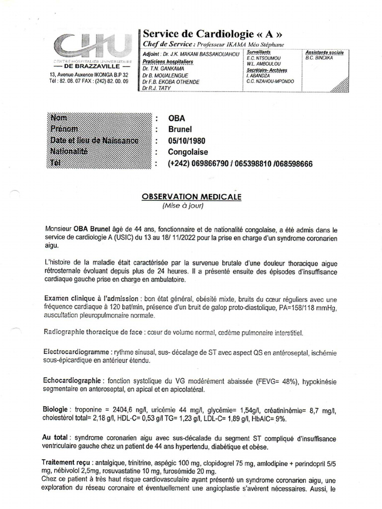 Observation Medicale MR Oba | PDF