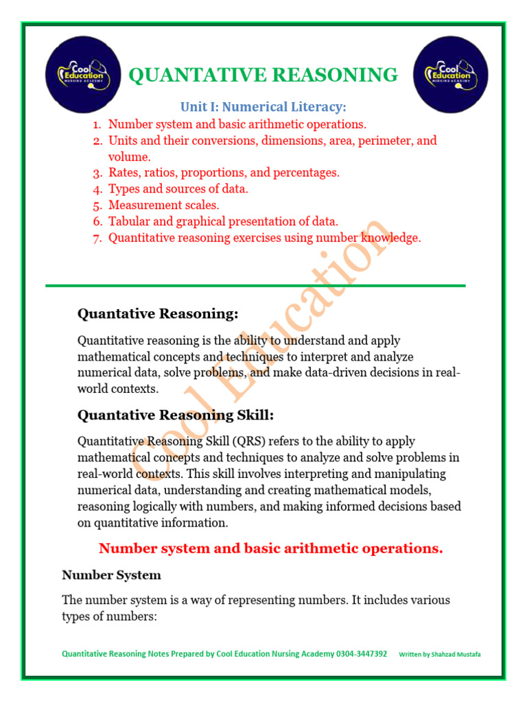Quantitative Reasoning Notes Overview | PDF | Level Of Measurement ...