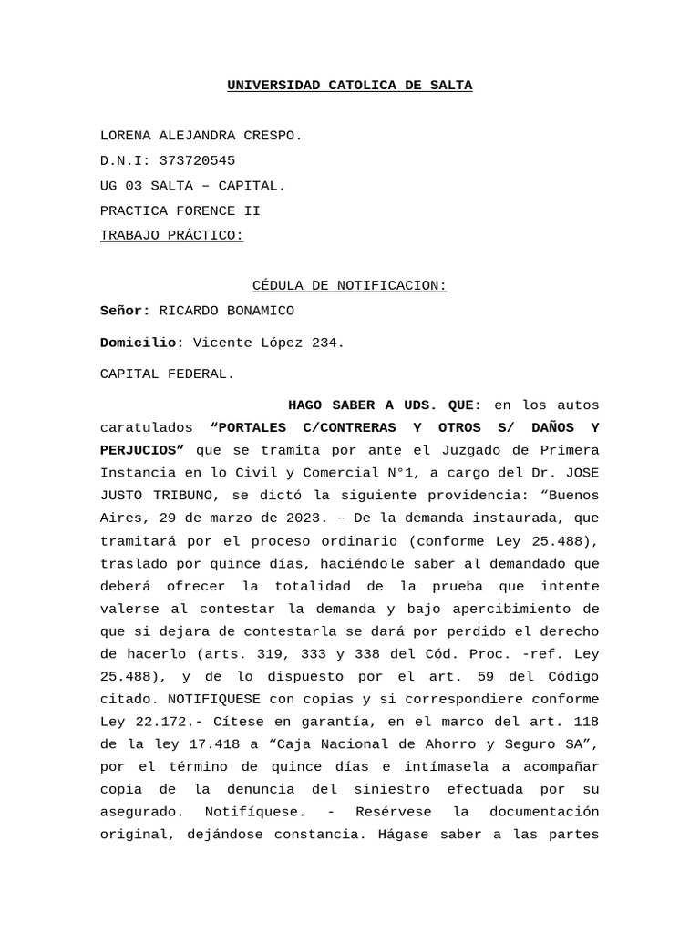Cedula de Notificacion - Caso Portales | PDF