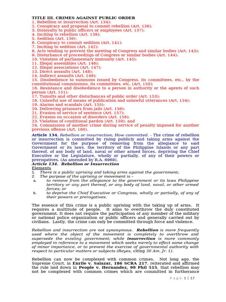 Title 3 Handout Crimes Against Public Order | PDF