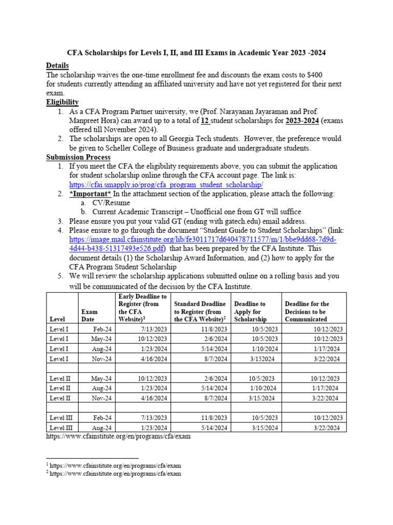 Cfa Program Student Scholarships | PDF
