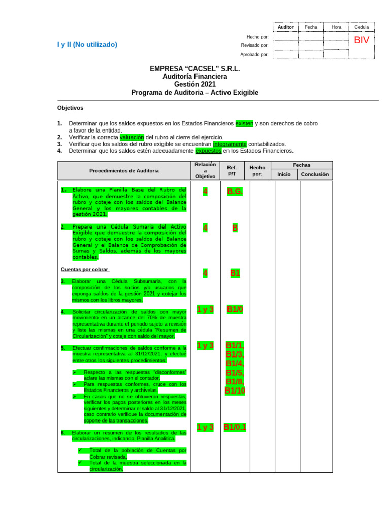 Programa de Auditoria Del Activo Exigible | PDF | Auditoría | Negocios económicos