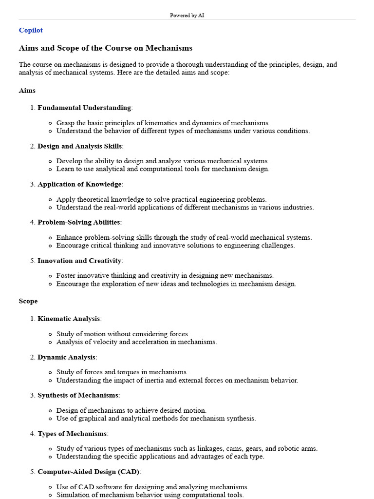 Aims & Scope of The Course & Basic Concepts of Mechanisms. | PDF