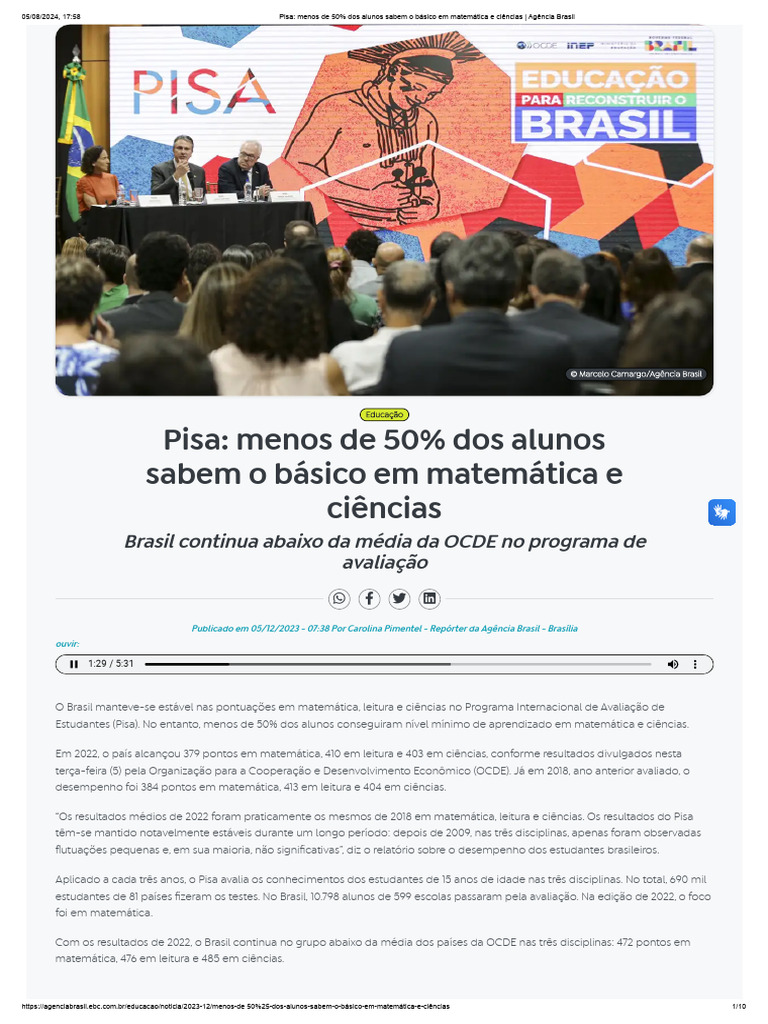 Pisa - Menos de 50% Dos Alunos Sabem o Básico em Matemática e Ciências ...