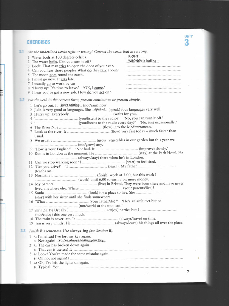 Present Continuous Exercises | PDF