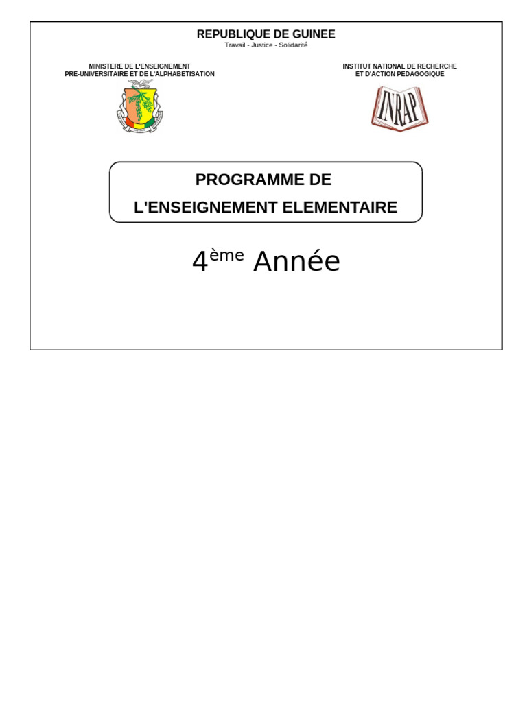 PROGRAMME ELEMENTAIRE 4ème ANNEE | PDF