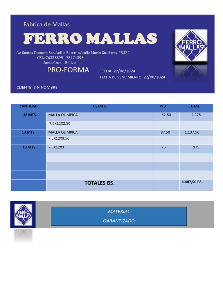 Proforma de Ferromallas Digital | PDF