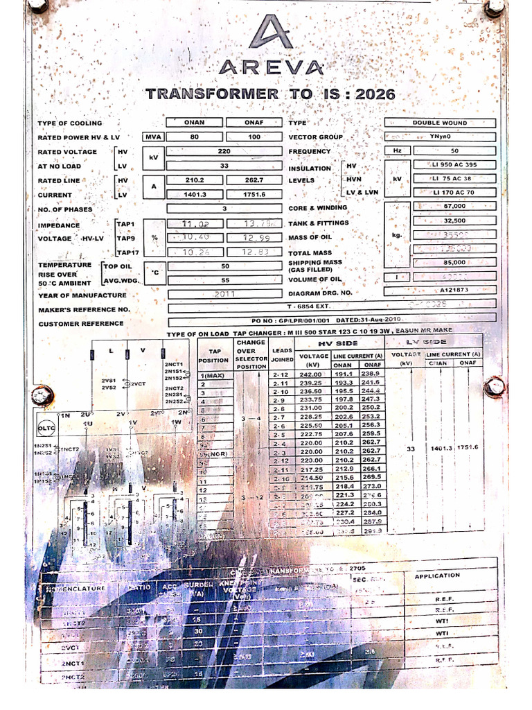 Power Transformer Name Plate | PDF