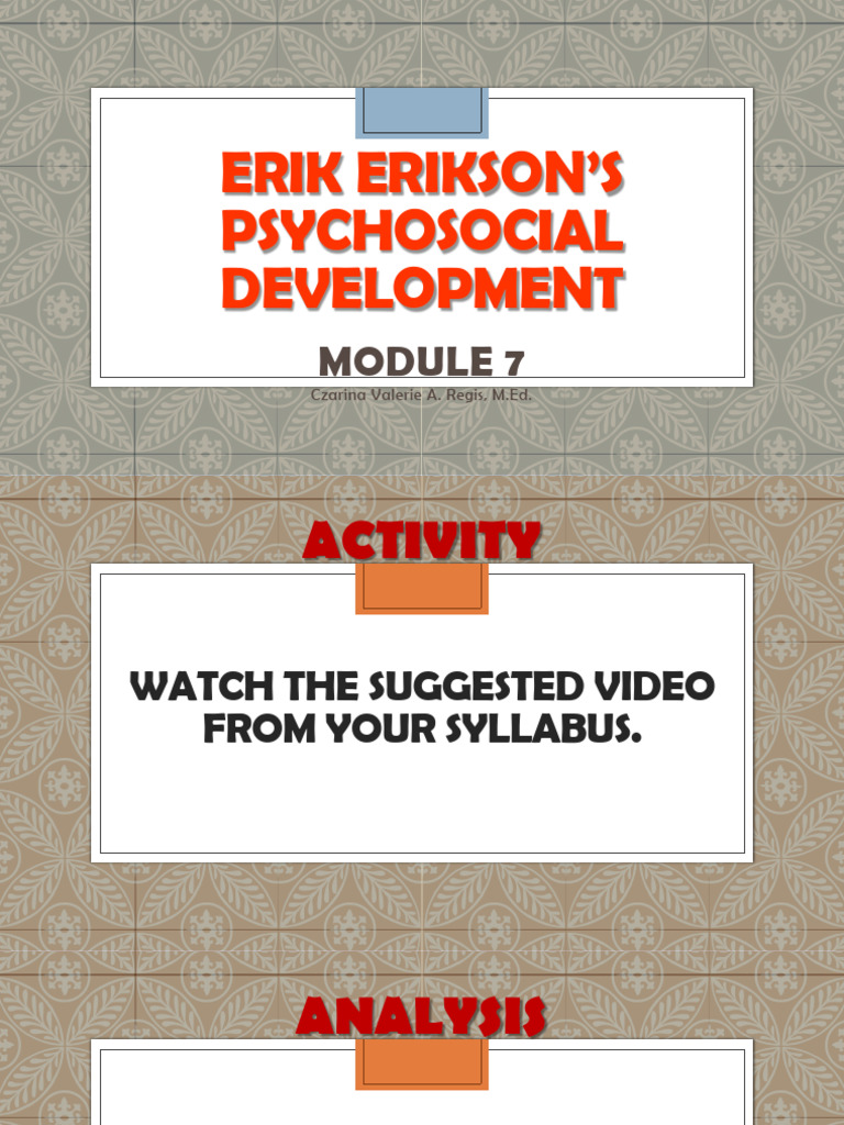 Erik Erikson Psychosocial Theory (SY 2024) | PDF