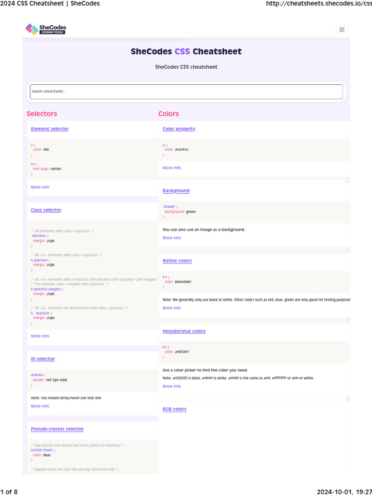 2024 CSS Cheatsheet - SheCodes | PDF | Cursor (User Interface) | Rgb Color Model