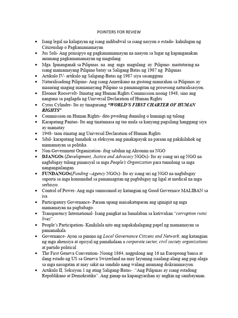 Pointers For Review Grade 10 4th Quarter | PDF