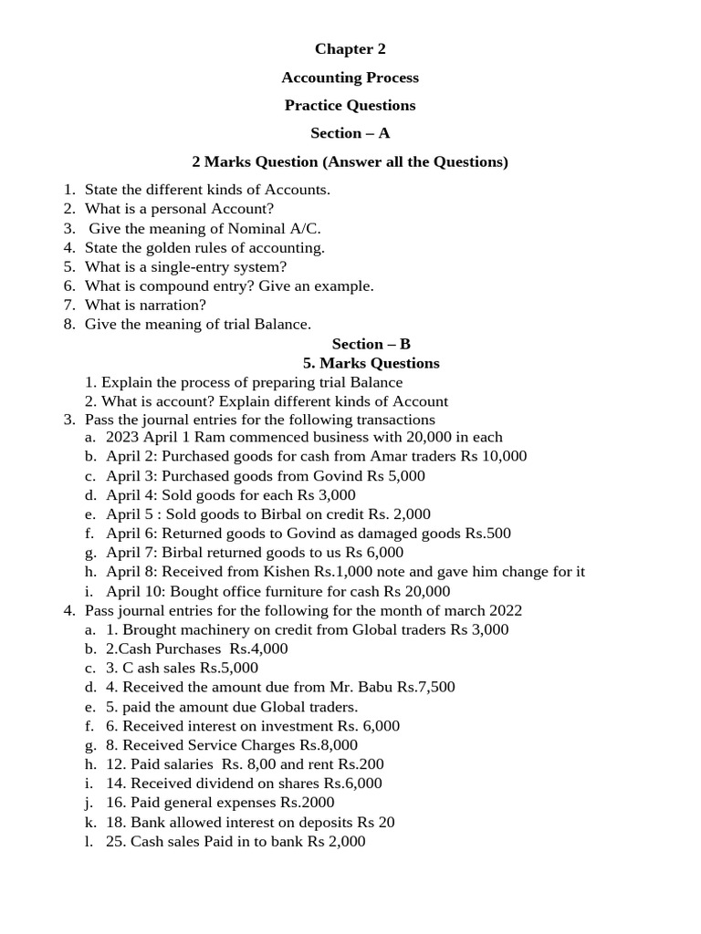 Chapter 2 Accounting Process Practice Questions | PDF