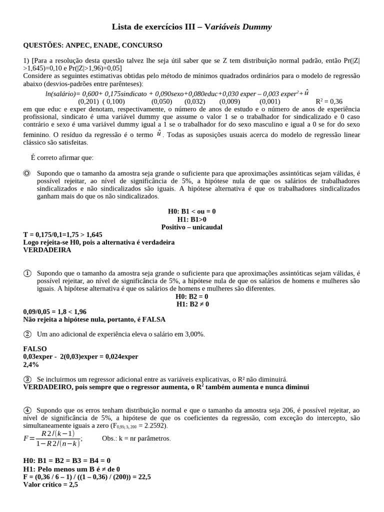 Lista III Dummy - Q. Anpec | PDF