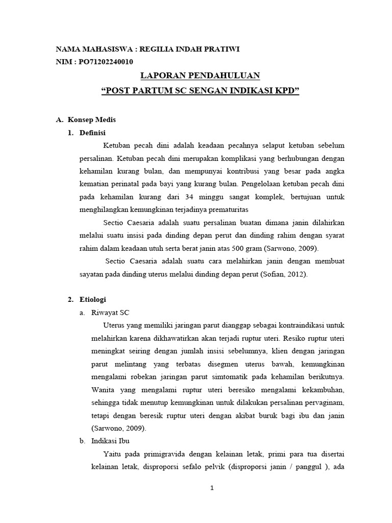 LP & LK Post SC Dengan Indikasi KPD | PDF