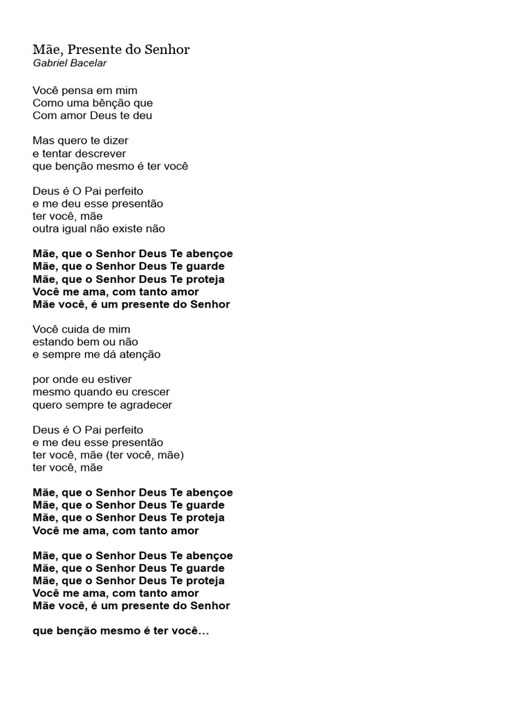 (LETRA) Mãe, Presente Do Senhor | PDF
