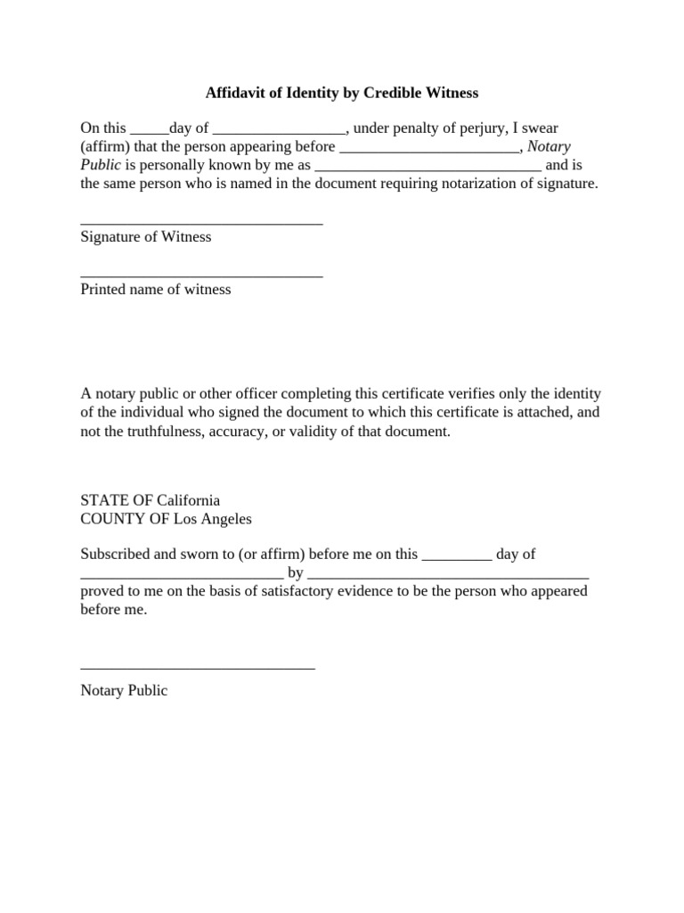 Affidavit of Identity by Credible Witness | PDF