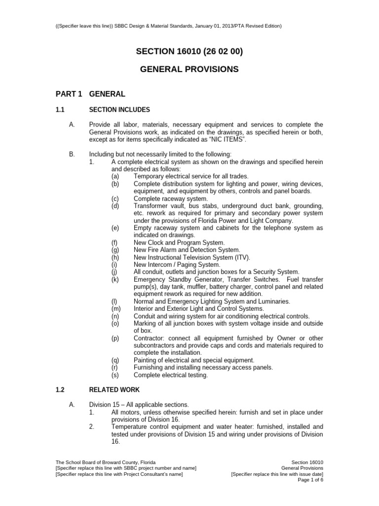 (26 02 00) General Provisions | PDF