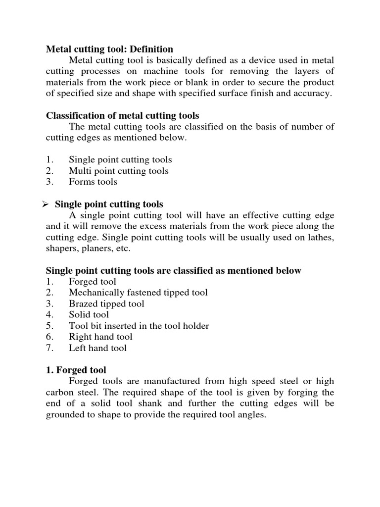 Types of Metal Cutting Tools Explained | PDF | Crafts | Home & Garden