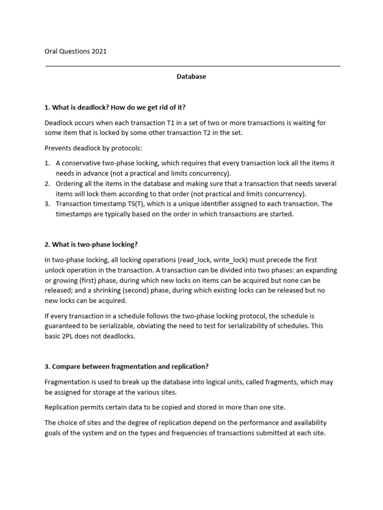 Oral Questions 2021 - Database | PDF | Databases | Computer Security