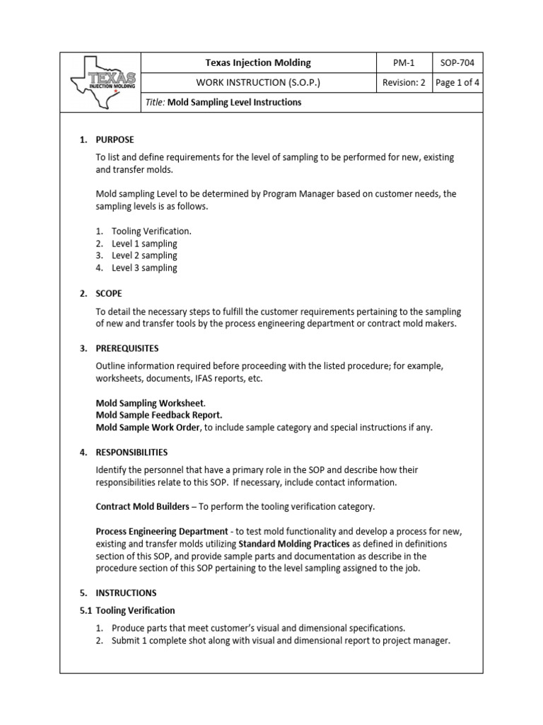 SOP 704 Rev 2 Mold Sampling Level Instructions | PDF