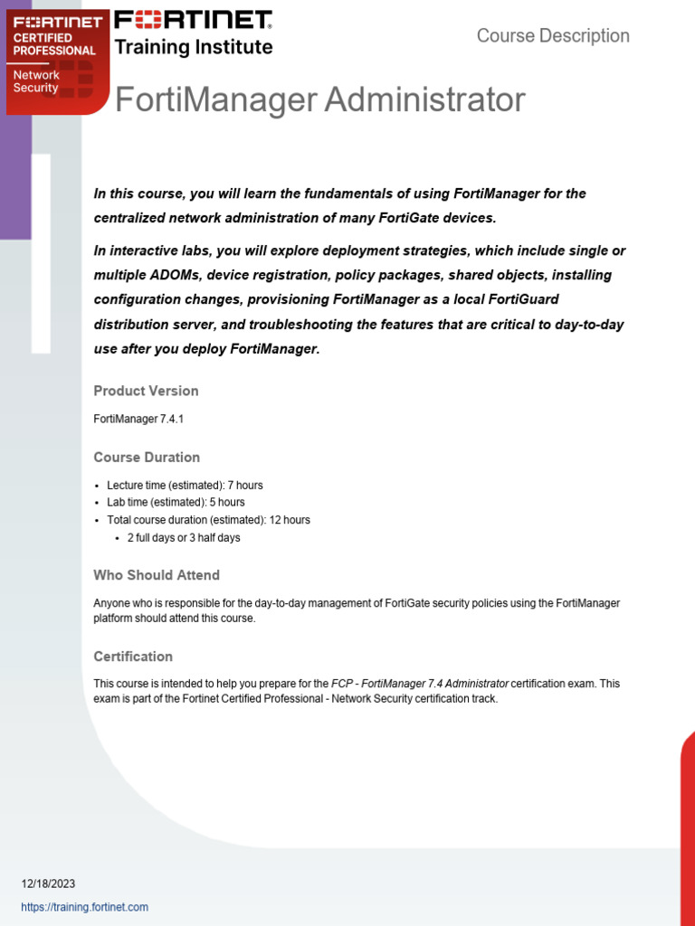 FortiManager Administrator | PDF | Computing | Business