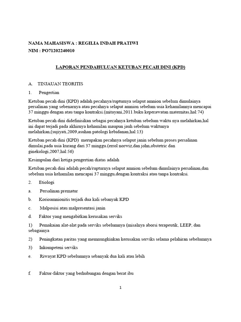 LP Ketuban Pecah Dini (KPD) | PDF