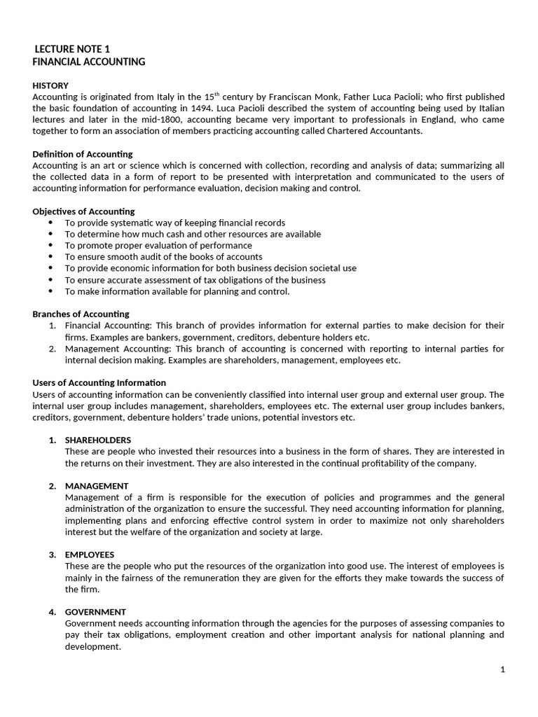 Lecture Note 1 Fin. Account | PDF