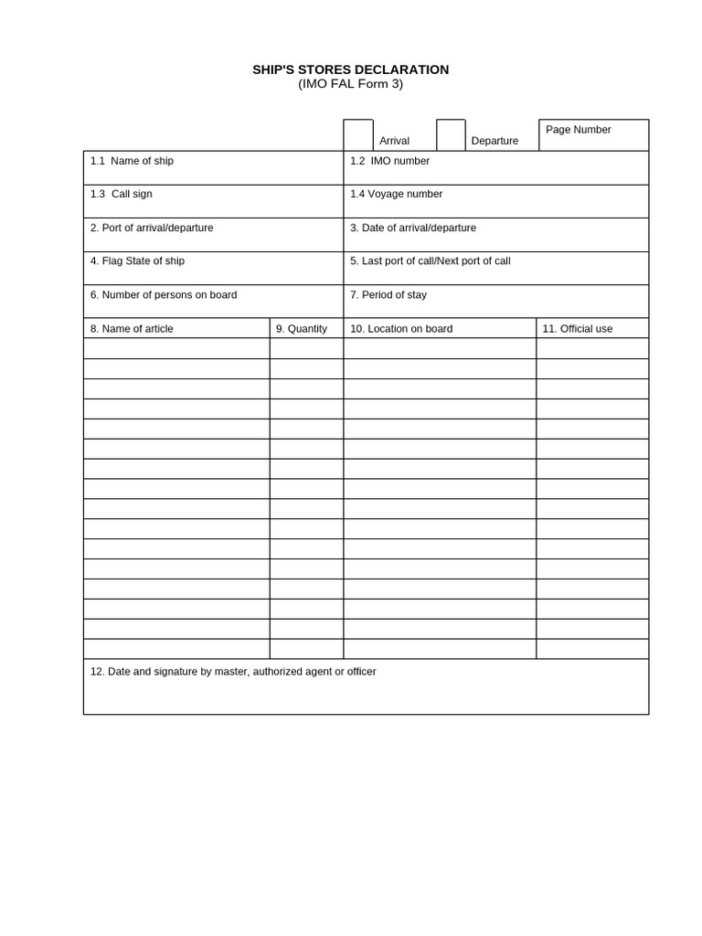 Fal Form 3 Ship's Stores Declaration | PDF