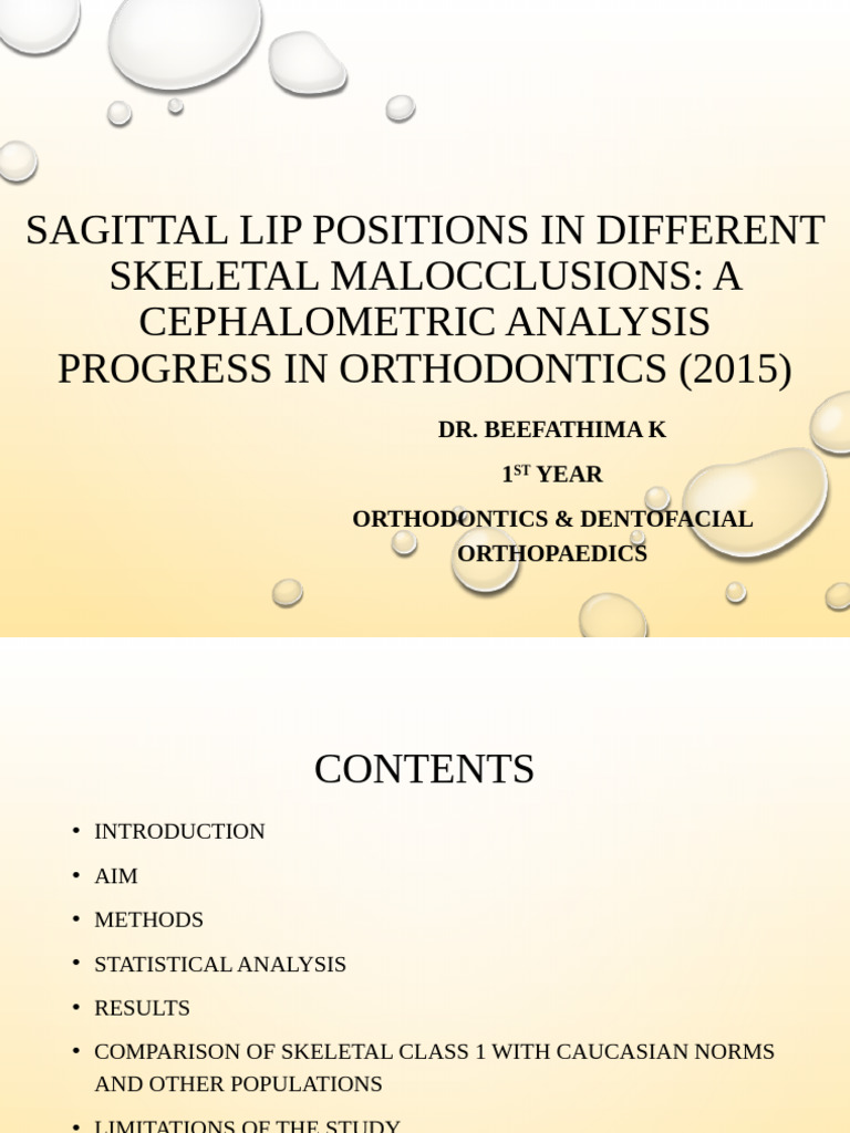 Sagittal Lip Positions in Different Skeletal Malocclusions | PDF