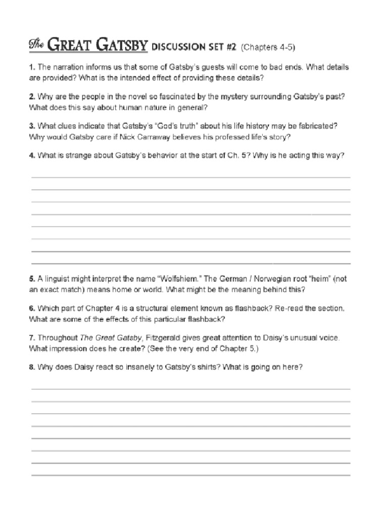 Layne Schmidt - Great Gatsby Questions Set 2 | PDF